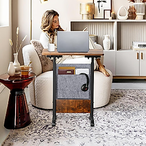 KOUPA Height Adjustable Standing Desk with Storage Bag 16 x 24 in, Portable Rolling Mobile Stand Up Table with Wheels, 360° Flip Laptop Computer Desk for Home Office, Rustic Brown