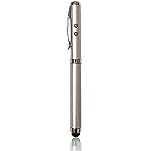 et Ballpoint pen,Touch Screen Pen,Multi function business teaching metal Flashlight white light stylus ball point pen four in one function (Silver)