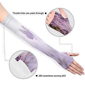 WELLDAY Purple Butterfly Flower Gardening Sleeves with Thumb Hole Farm Sun Protection Arm Sleeves for Women Men