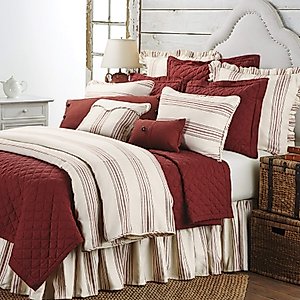 HiEnd Accents Prescott Farmhouse Bedding, 3 Piece Super Queen Size Striped Duvet Cover Set with Pillow Shams, Ivory Red Ticking Stripes Pattern Comforter Cover, Chic Casual Coastal Boho Style Bed Set