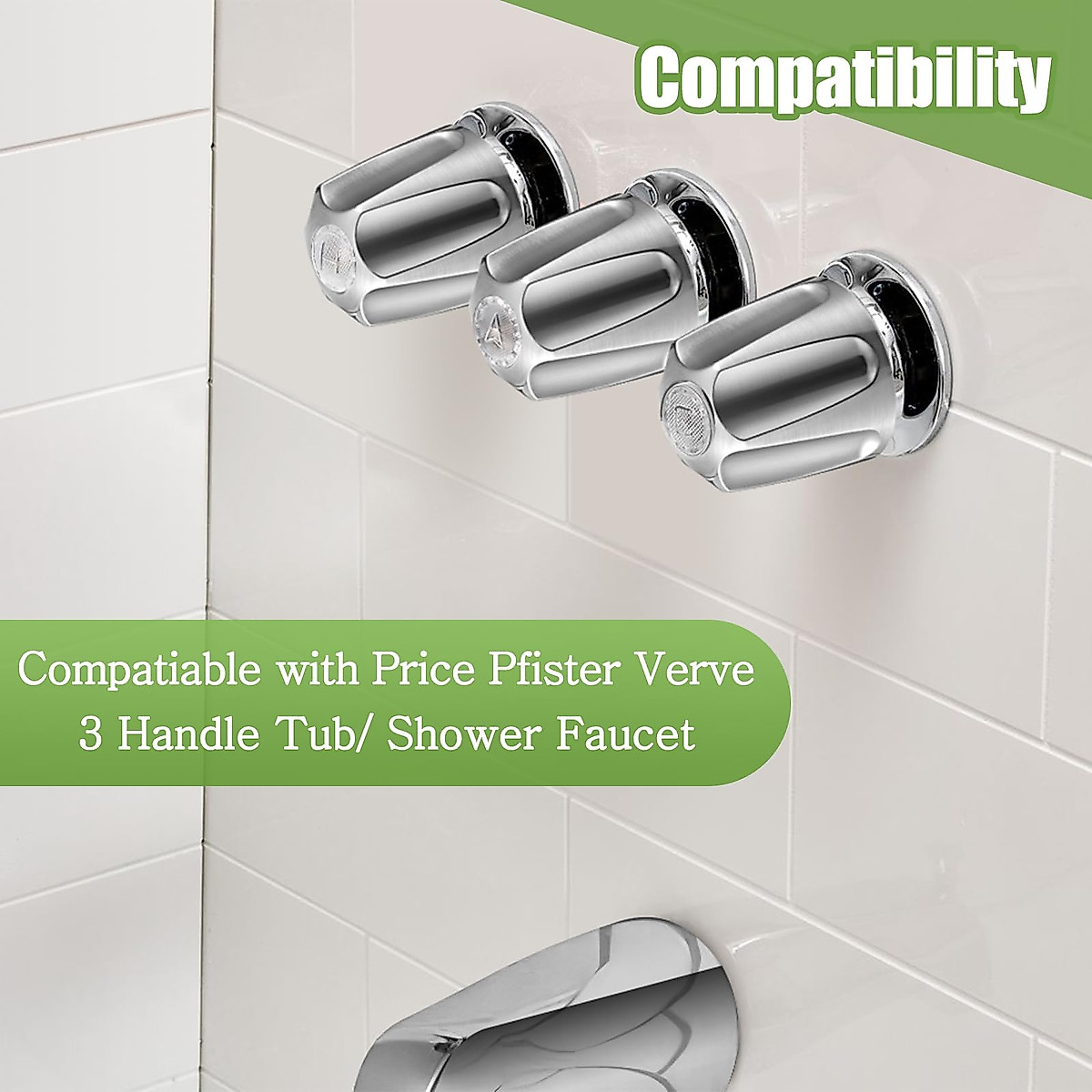 Dreyoo 3 Piece Shower Knob Replacement Compatible with Price/Pfister Verve Tub Shower, Bathtub Faucet Handle Remodel Trim Kit Include 1 Hot 1 Cold 1 Diverter and 3 Screws(Brushed Nickel)