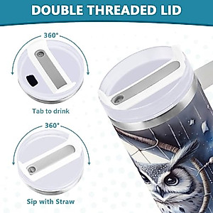 Maunzc 30 oz Tumbler with Handle and Straw, Insulated Stainless Steel Travel Mug with Lid for Coffee, Iced Tea, Water, Gift for Men Women (Dreacatcher Owl)