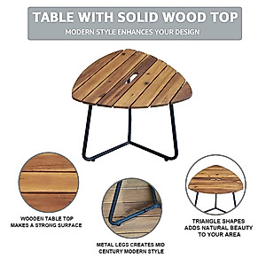 Soleil Jardin Outdoor 3-Piece Bistro Set with Seat Cushion, Two Chairs and Wood Top Side Table, Gray Wicker with Wood Leg