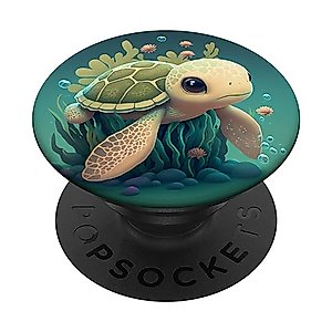 Cute Kawaii Sea Turtle in the Ocean PopSockets Standard PopGrip