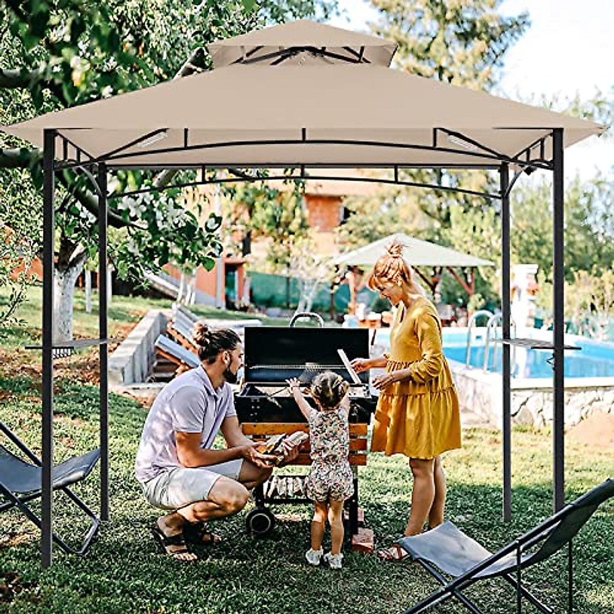 Tanxianzhe Grill Gazebo Replacement Canopy Top Cover 5×8 Double Tiered BBQ Roof ONLY FIT for Gazebo Model L-GG001PST-F (Beige)