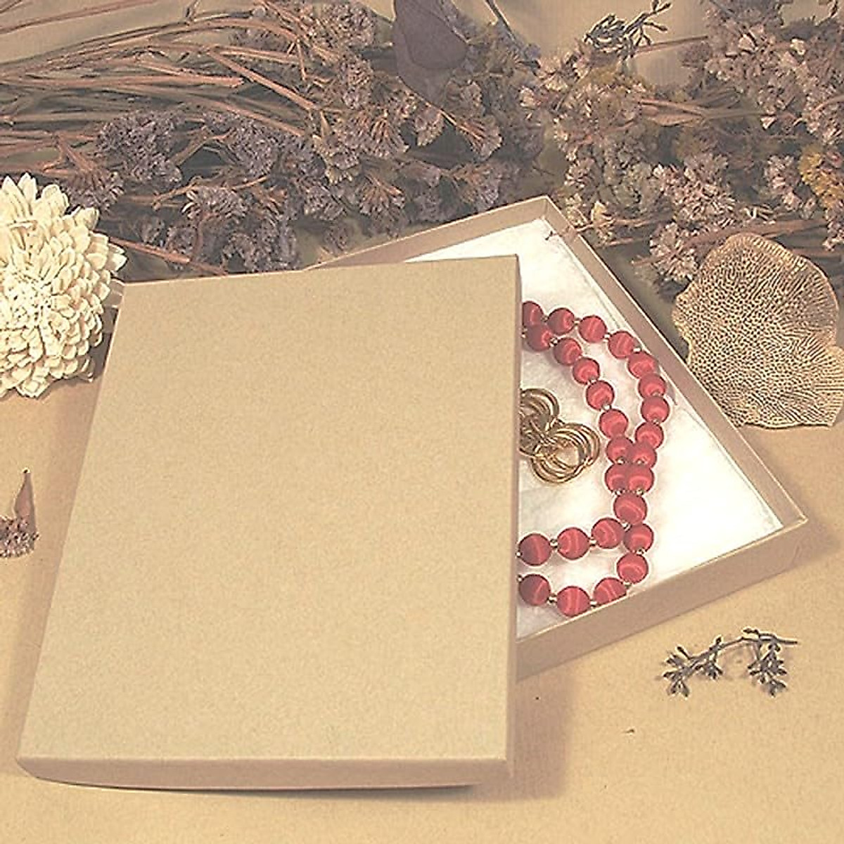 6 Pack Cotton Filled Brown Color Paper Cardboard Jewelry Necklace Bracelets Watch Gift and Retail Boxes Size 7 1/8" x 5 1/8" x 1 1/8" Inch - by R J Displays (Brown Kraft)