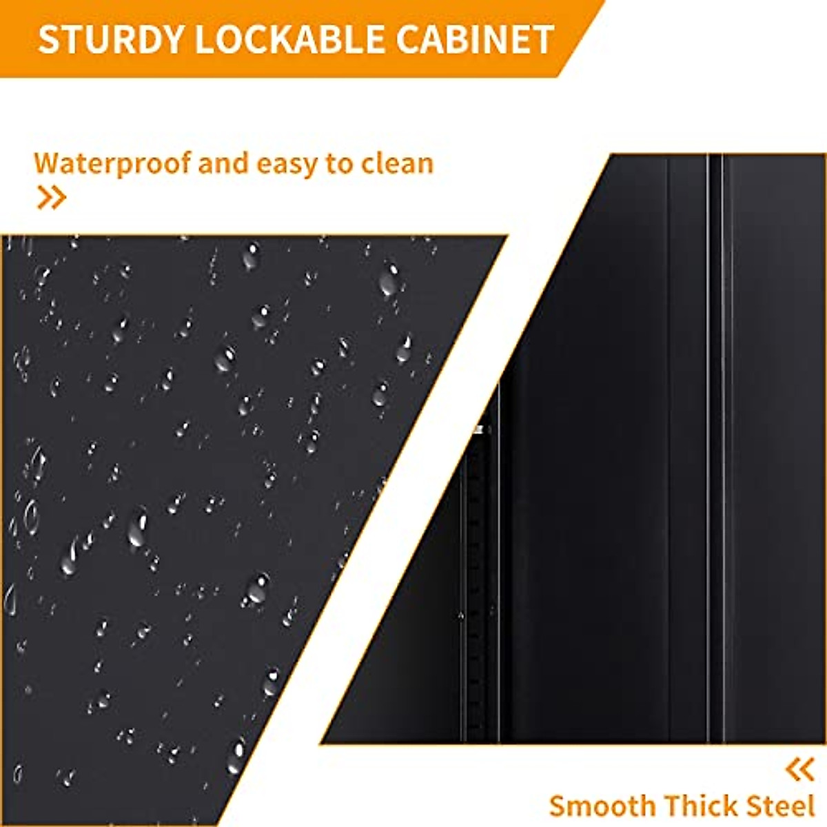 STANI Metal Storage Cabinet, Storage Cabinet with 2 Adjustable Shelves, Steel Counter Cabinet with Lockable Doors for Home Office (Black)