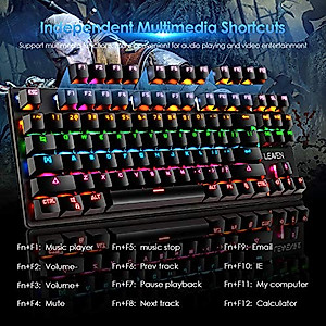 Mechanical Gaming Keyboard and Mouse Combo,87 Keys Compact Rainbow Backlit Keyboard,RGB Backlit 6400 DPI Lightweight Gaming Mouse with Honeycomb Shell for Windows PC Gamers