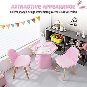 Costzon Kids Table and Chair Set, 3 Piece Activity Table with Padded Seat & Beech Legs for Children Drawing Reading Arts Crafts, Playroom, Nursery, Toddler Table and Chair Set (Pink)