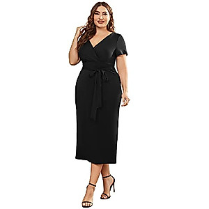 Ever-Pretty Women's Short Sleeves Bodycon Plus Size Semi Formal Dresses for Women Black 2XL
