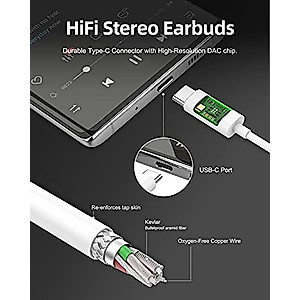 USB C Earphones, iFory HiFi Stereo Type C Earbuds Stereo in-Ear Earbud USB C Headphones with Mic and Volume Control Compatible with Google Pixel 3/2/XL, Sony XZ2, iPad Pro White