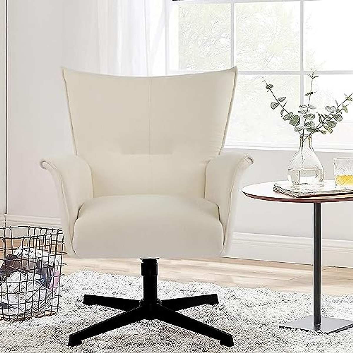 LSSPAID Swivel Accent Chairs Set of 1, Fabric Upholstered Armchairs 360 Degree Rotation Sofa Chair, Ergonomic Design Living Room Chair, Modern Leisure Single Sofa with No Wheels, Beige