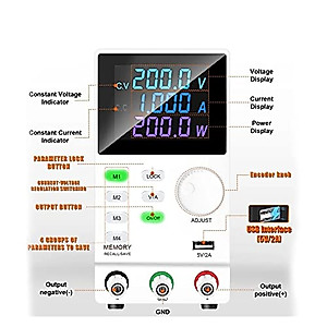 DC Power Supply, 200V 1A DC Bench Power Supply Voltage Regulator Adjustable Stabilized Variable LED Display Regulator Switch,Electroplating DIY(SPPS2001D -Black)