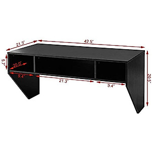 WATERJOY Wall Mounted Desk Computer Desk Floating Table, Home Office Working Desk, Wall Mounted Console Workstation Laptop PC Table with Storage Shelves Black