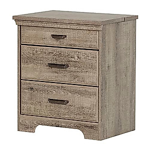 South Shore Versa Nightstand with 2 Drawers and Charging Station, Weathered Oak , 16.38 in x 23 in x 27.75 in