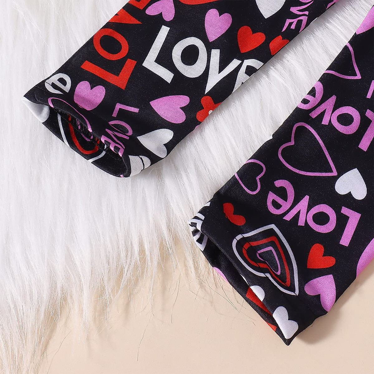 Ritatte Toddler Girls Valentine's Day Outfits Solid Color Ruffle Tunic Tops Love Heart Pants Headband 3Pcs Fall Winter Clothes(Pink, 3T)