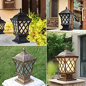 Moddeny IP54 Waterproof Outdoor Column Lights, Exterior Glass Aluminum Fence Pillar Light 18.9" Traditional Black E26 Post Lanterns Patio Villa Garden Park Balcony Gate Street Lighting