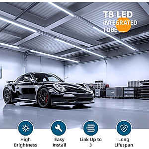 Barrina 8FT LED Shop Light, 100W 15000LM 6500K Super Bright White, Linkable Integrated T8 Shop Lighting with Clear Cover, V Shape 8 Foot LED Tube Lights, Ceiling Lights Fixtures for Garage, 12 Pack