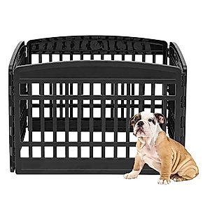 IRIS USA 24" Dog Playpen, 4-Panel Pet Playpen, Puppy Playpen, Indoor/Outdoor Dog Pen, 35 x 35 x 24, Foldable, Fold It Down, Easy Storing, Customizable, Black