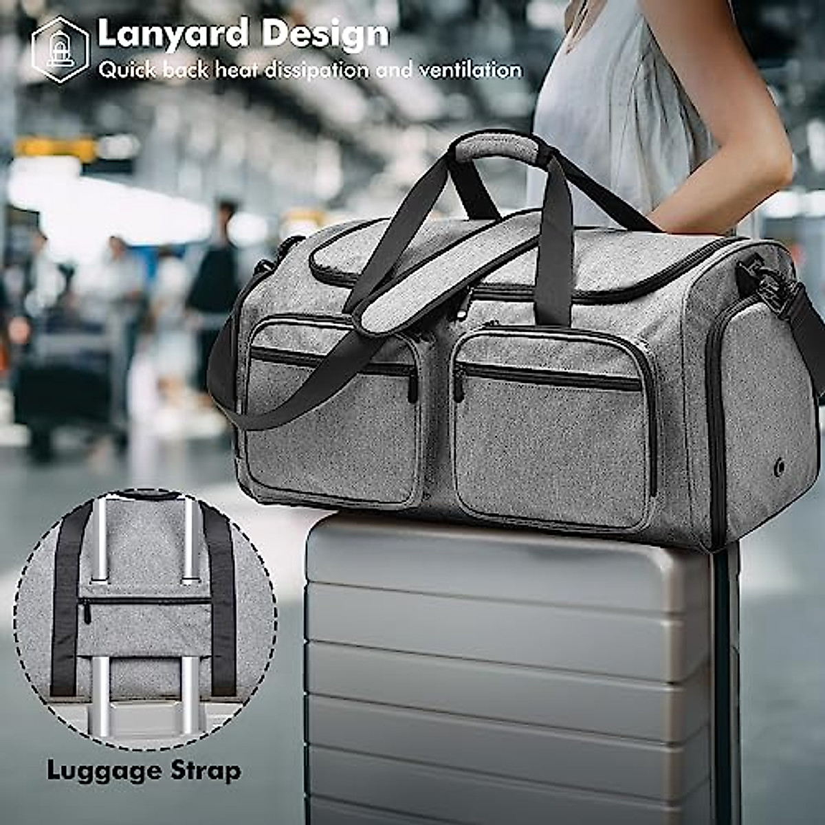 Duffle Bag for Men Travel, Large Duffle Bag Women Travel with Shoe Compartment Carry On Duffel Bag Waterproof 22 inch 50L Grey