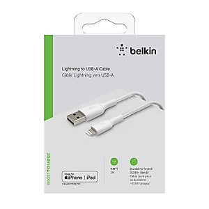 Belkin BoostCharge Lightning Cable - 9.8ft/3M - MFi Certified Apple iPhone Charger USB to Lightning Cable - iPhone Cable - iPhone Charger Cord - Apple Charger - USB Phone Charger - White