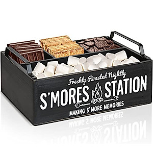 S'Mores Station, Farmhouse S'mores Bar Holder with Handles, Smores Caddy, Smores Accessories Organizer, Smores Supplies Container Box, Smores Maker Box for Smores Kit, Smores Serving Tray（Black)