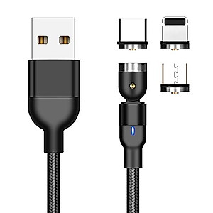 BoxWave Cable Compatible with LG Tone Free FP9 - MagnetoSnap AllCharge Cable, Magnet Charging Cable USB Type-C Micro USB for LG Tone Free FP9 - Jet Black