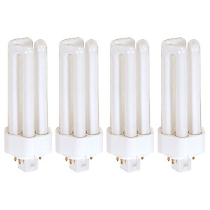 KOR Pack of 4 26 Watt Triple Tube - GX24Q-3 (4 Pin) Base - 2700K Warm White - CFL Light Bulb - Replaces Sylvania 20879 CF26DT/E/IN/827 - Philips 458240 PL-T 26W/827/4P/ALTO - GE 97614 F26TBX/827/A/ECO