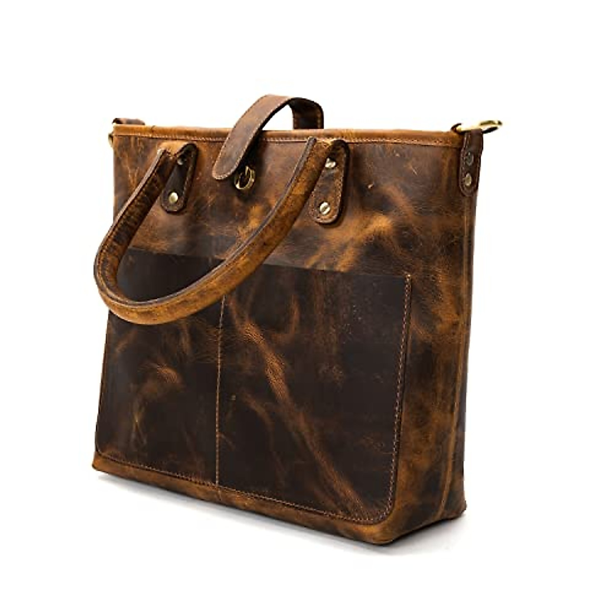 Leather Crossbody Tote Bag Shoulder Bag for Women with Adjustable Strap (Vintage Brown)