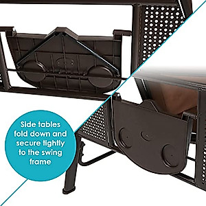 Sunnydaze 3-Person Steel Patio Swing Bench with Adjustable Tilt Canopy - Cushions and Pillow Included - Brown