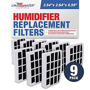 LifeSupplyUSA Humidifier Filter Replacement Air Cleaning Cartridge Compatible with Protec DynaFilter K14-3W CVS 4100 Vicks V400 Kaz Health Cool Mist Humidifiers (9-Pack)