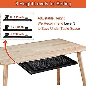 Lilithye Keyboard Tray Under Desk Drawer, 21.6 x 10.2inch Ergonomic Keyboard Tray Heavy-Duty Metal Slide-Out Platform Keyboard Tray for Home Office Computer Desk (Black)