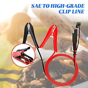 BESULEN 3.3FT 14AWG Battery Alligator Clips, Crocodile Clip to SAE Connector, Quick Release Adapter Extension Cable, Quick Disconnect Plug Socket with Battery Clamps, Compatible with Motorcycles