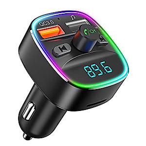 Nulaxy Bluetooth FM Transmitter for Car,Bluetooth Car Adapter with Dual USB Charging Car Charger MP3 Player Support TF Card & USB Disk,Hands Free Calling,7 Colors Led Backlit Light
