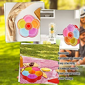 Hslife Separable Colored Flower Shaped Fruit Bowl Snacks Bowl, Candy and Nut Serving Container Appetizer Tray with Lid, 6 Compartment Plastic Food Storage Organizer