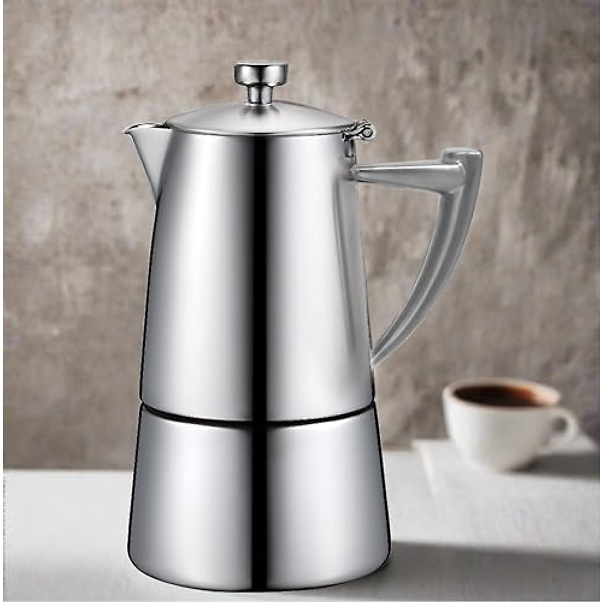 CUISINOX Roma Satin Stainless Steel Moka Pot Stovetop Espresso Maker, 4-Cup (6 oz)