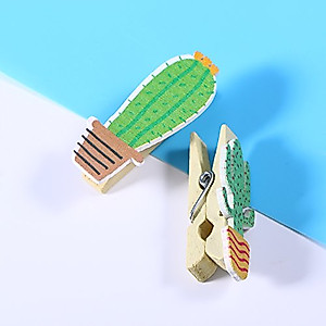 BESTOYARD 10pcs Cactus Mini Colored Wooden Clothespins Crafts Photo Clips with 1 Hemp Rope