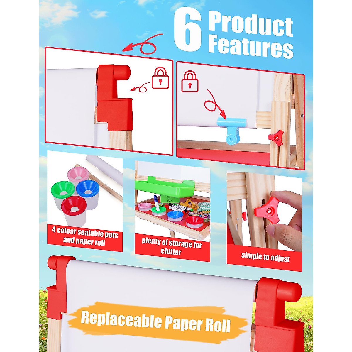 JOYOOSS Easel for Kids Art Easel Kids Easels for Toddlers,Wooden Kid Easel with Paper Roll - Adjustable Magnetic Double Sided, Toddler Art Easel for Toddlers 2-4 Years and Art Easel for Kids Ages 4-8