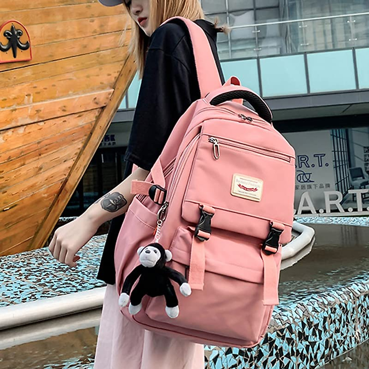 JARKJARD Cute Aesthetic Backpack for Girls Kawaii Backpack for School College Backpack Large Capacity Bookbags for Girls Women Students Casual Travel Daypacks(Pink)