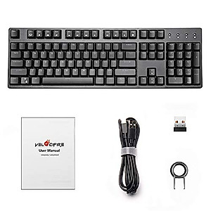 VELOCIFIRE Gaming Keyboard Mechanical, VM02WS 104-key Full Size Gaming Keyboard Ergonomic with Red Switches White Backlit & High Battery Lasting for Copywriters, Typists, Programmer(Black)