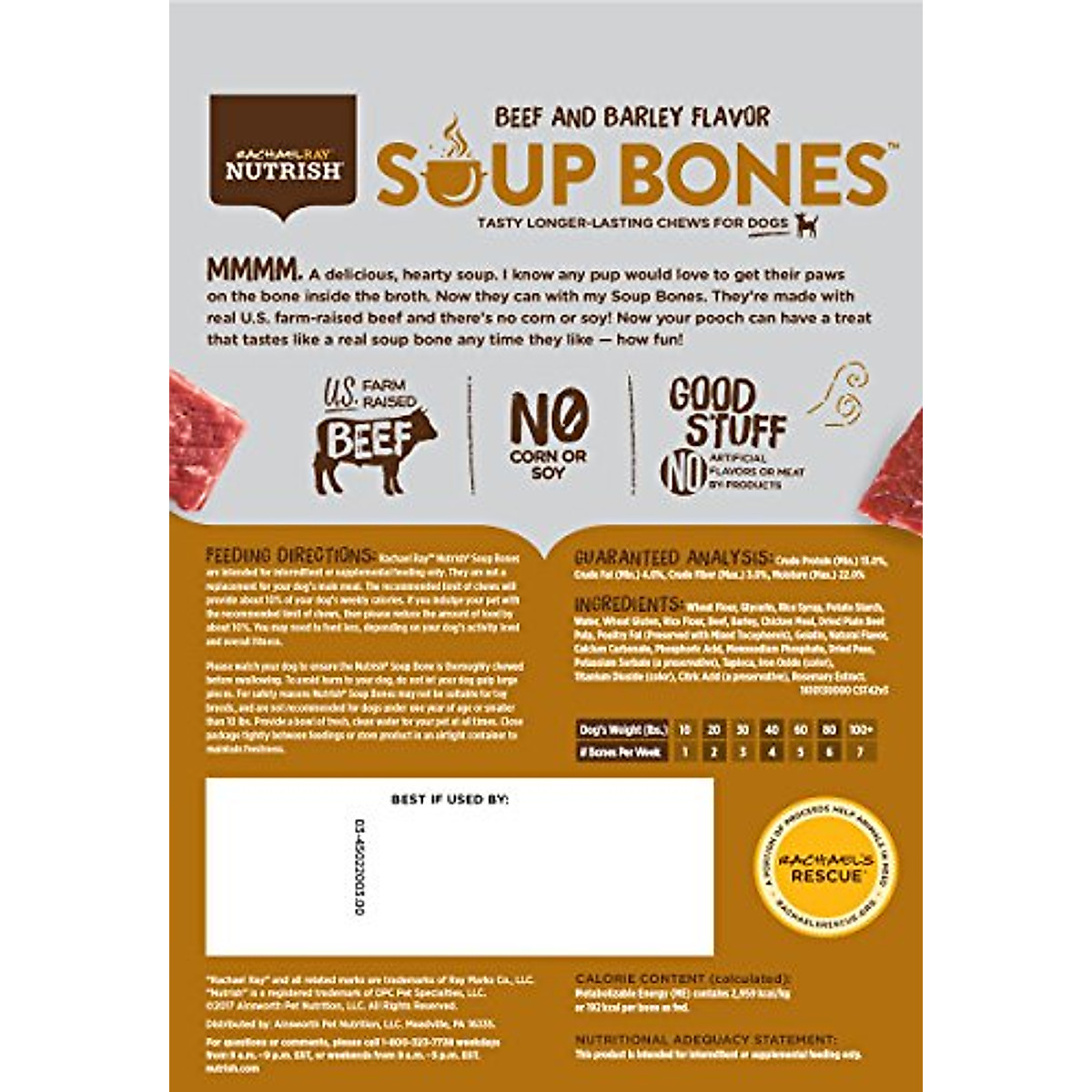 Rachael Ray Nutrish Soup Bones Dog Treats, Real Beef & Barley Flavor, 3 Bones, 6.3 Ounces (Pack of 2)