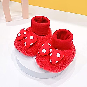 Lykmera Winter Children Baby Toddler Shoes for Boys Girls Flat Sock Shoes Plush Polka Dot Bow Gender Neutral Baby Shoes (Red, 0-6 Months)
