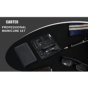 Cater Manicure Nail Clippers Pedicure Set - Stainless Steel Manicure, Professional Grooming Kit, Nail Care Tools with Luxurious Travel Case (18pcs-Black)