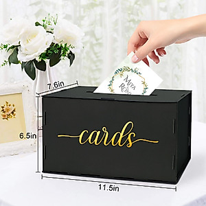 Mulbozy Black Card Box with Gold Foil Design, Wedding Card Box with Slot & Lid, Card & Money Receiving Box for Wedding Reception, Bridal & Baby Shower, Graduation