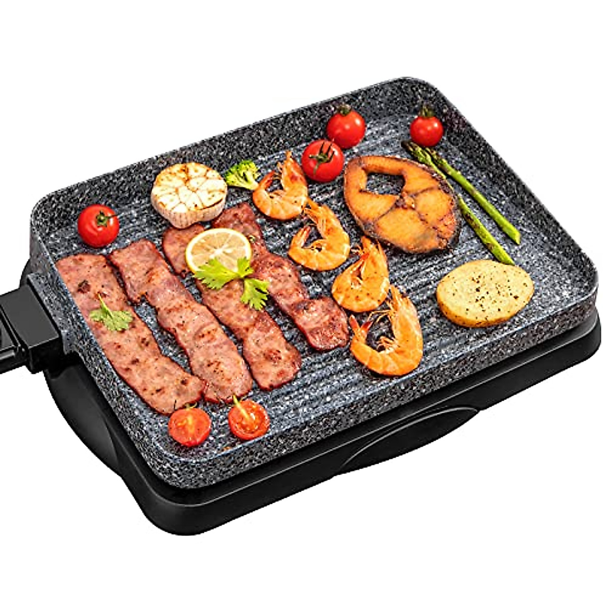 Indoor Grill Electric Korean BBQ Grill Nonstick, Removable Griddle Contact Grilling with Smart 5-Heat Temp Controller, kbbq Fast Heat Up Family Size 14 inch Tabletop Plate PFOA-Free, 1500W Gray