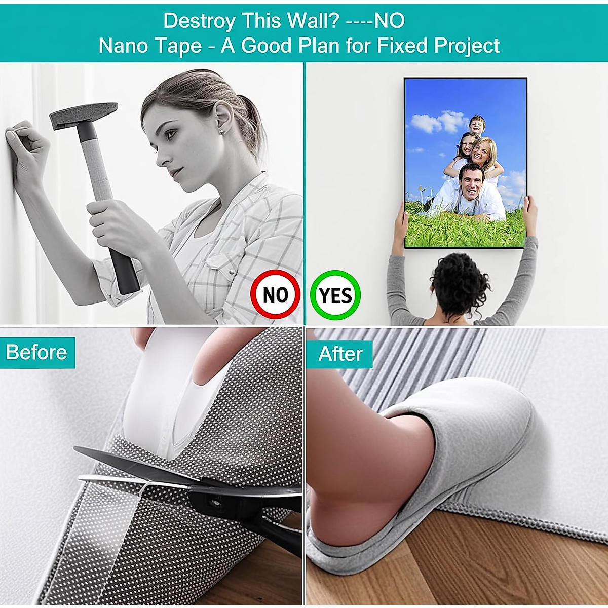 SHANDERBAR Nano Double Sided Tape Heavy Duty, Multipurpose Removable Mounting Adhesive Grip Tape,Washable Sticky Strong Wall Tape Strips Transparent Tape Poster Carpet Tape for Paste Items,Household