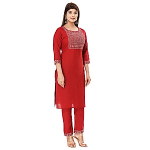 Vihaan Impex Red Kurta Embroidered Kurti with Pant Partywear Dress for Women