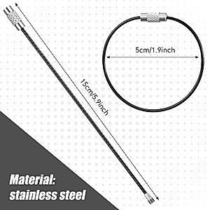 Tuanse 200 Pcs Stainless Steel Wire Keychains Cable Black Key Rings Luggage Tag Loops Key Keeper 4 mm Twist Barrel (5.91 Inch Long)