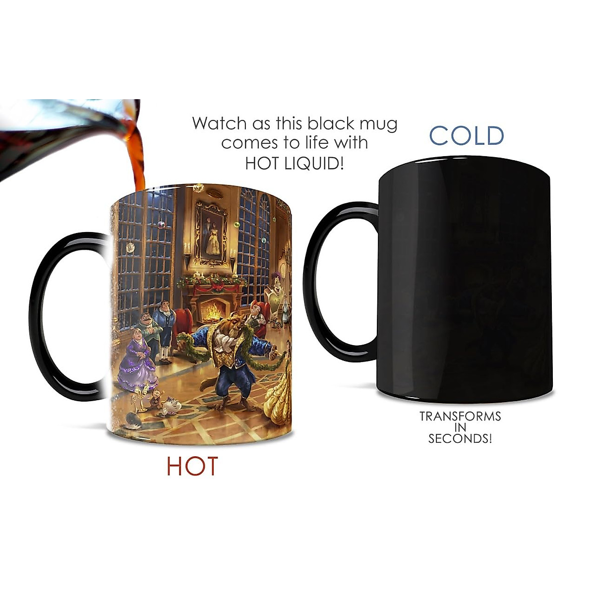 Morphing Mugs Disney – Beauty and the Beast – Thomas Kinkade Studios - One 11 oz Color Changing Ceramic Mug – Image Revealed When HOT Liquid Is Added!