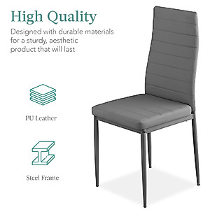 Best Choice Products 5-Piece Glass Dining Set, Modern Kitchen Table Furniture for Dining Room, Dinette, Compact Space-Saving w/Glass Tabletop, 4 Upholstered PU Chairs, Metal Steel Frame - Gray